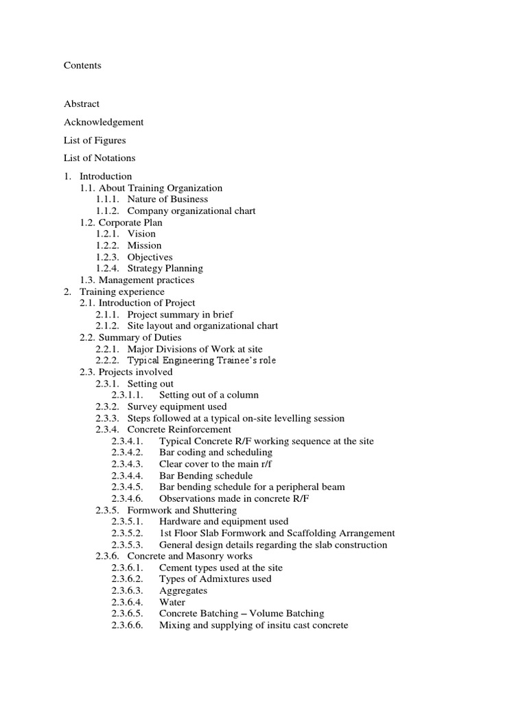Table of Contents of An Industrial Training Report | PDF