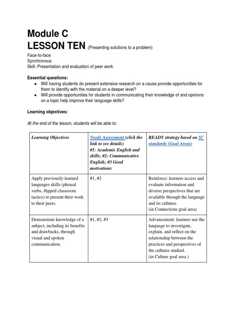 Module C Lesson Ten: Essential Questions | PDF | Educational Assessment ...