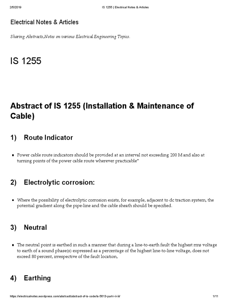 Is 1255 - Cable Laying Specs | PDF | Electrical Conductor | Pipe (Fluid ...