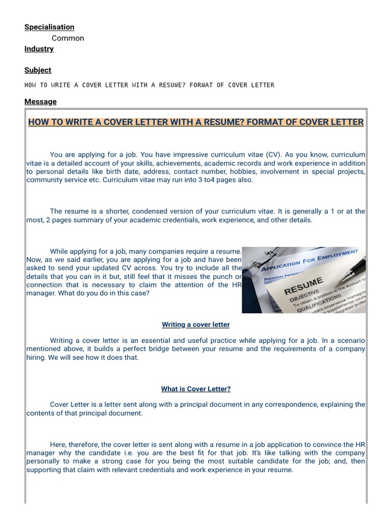 How To Write A Cover Letter With A Resume? Format of Cover Letter | PDF ...