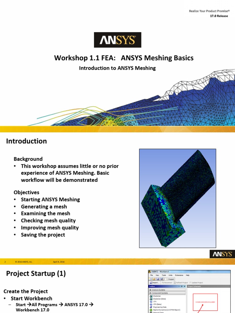 Mesh Intro 17.0 WS1.1 Workshop Instructions FEA ANSYS WB Meshing Basics ...