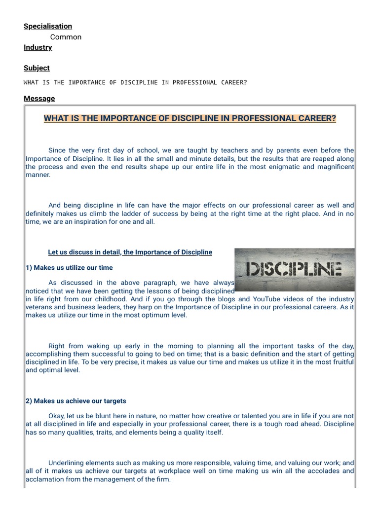 Importance of Discipline in Careers | PDF | Psychology | Psychological ...