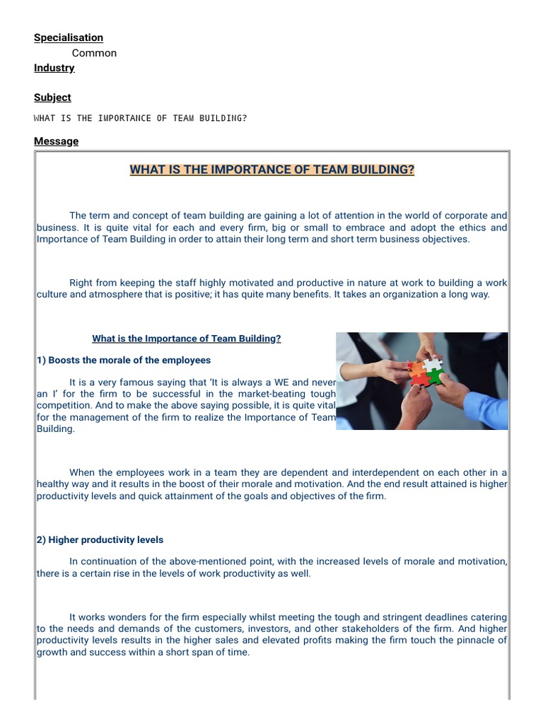 Importance of Team Building | Download Free PDF | Leadership | Expert