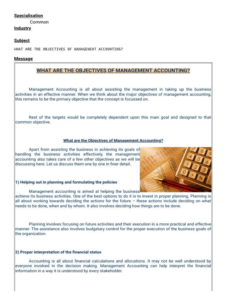 Objectives of Management Accounting | PDF | Goal | Management Accounting