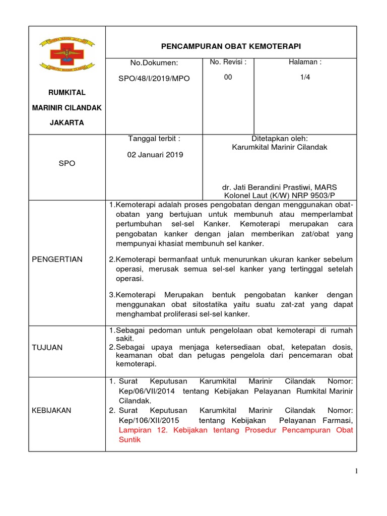 Spo Pencampuran Obat Kemoterapi | PDF
