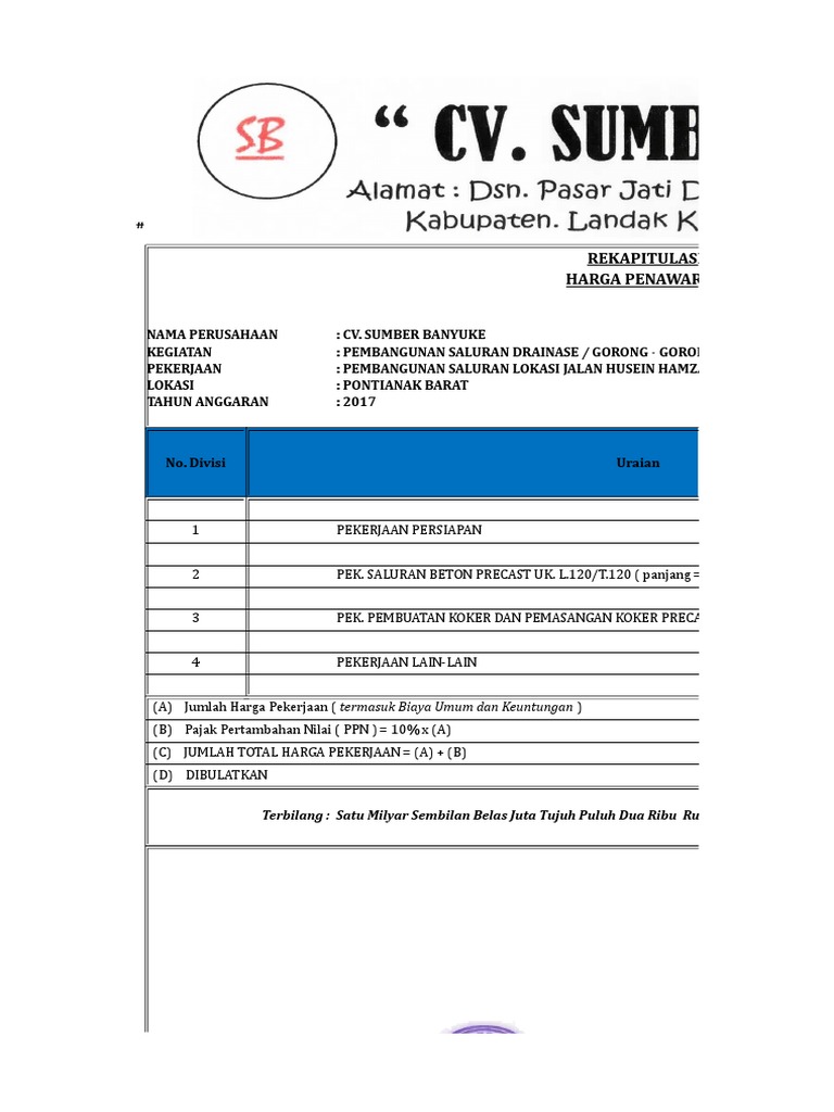 RAB - Jln. Husien Hamzah - CV - SB | PDF