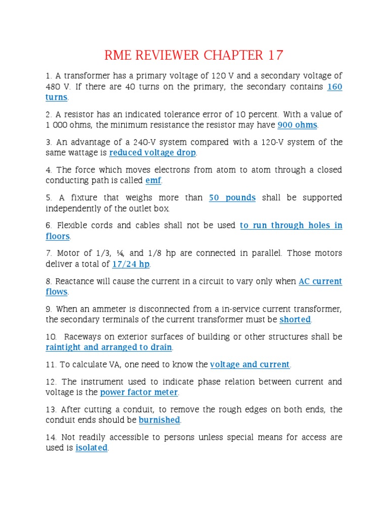 RME REE Review Questions | PDF | Electrical Wiring | Electrical Conductor