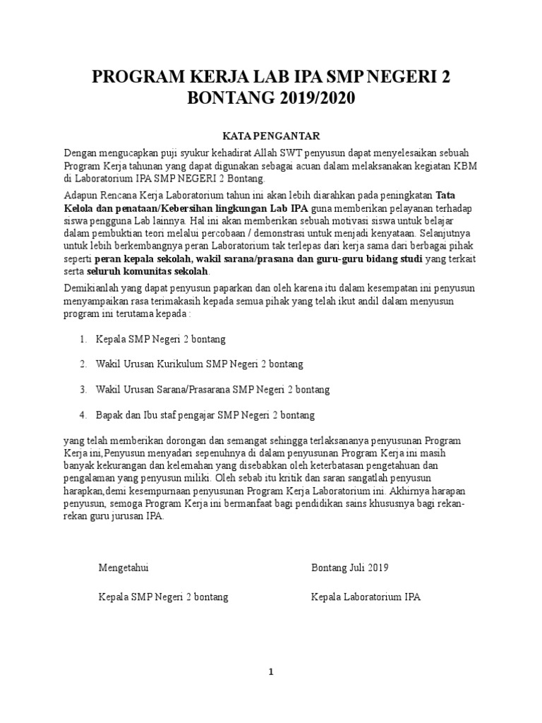 Program Kerja Lab SMP2 2019-2020 | PDF