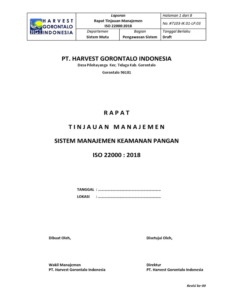 03 Draft Laporan RTM (Rapat Tinjauan Manajemen) ISO 22000 | PDF