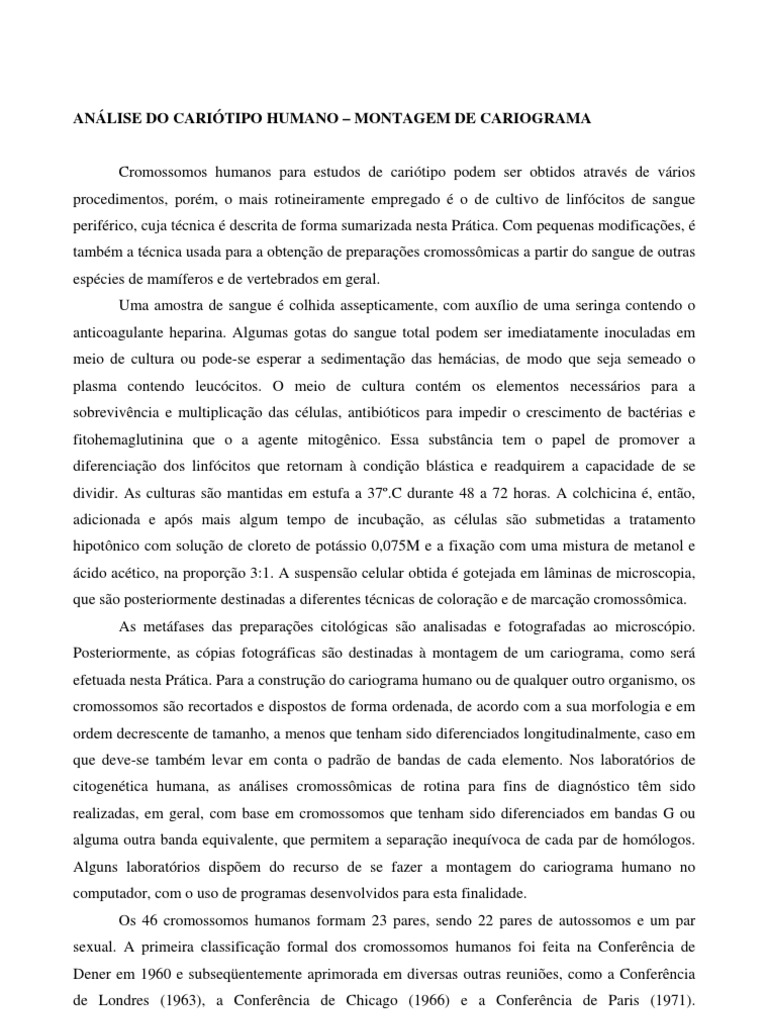 Análise e Montagem de Cariograma Humano | PDF | Cromossomo | Cariótipo