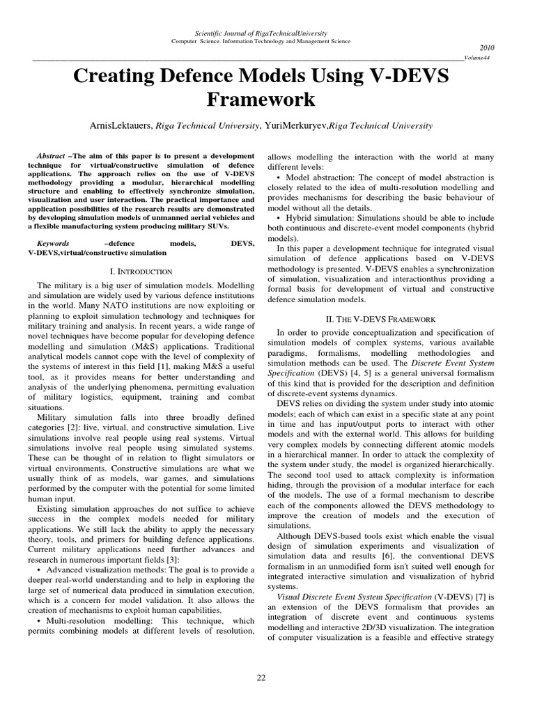Creating Defence Models Using V-DEVS Framework | PDF | Simulation | Conceptual Model
