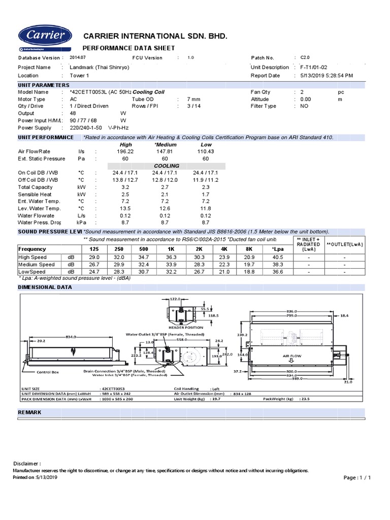 Carrier Performance Data Sheet | PDF | Fluid Dynamics | Atmosphere Of Earth