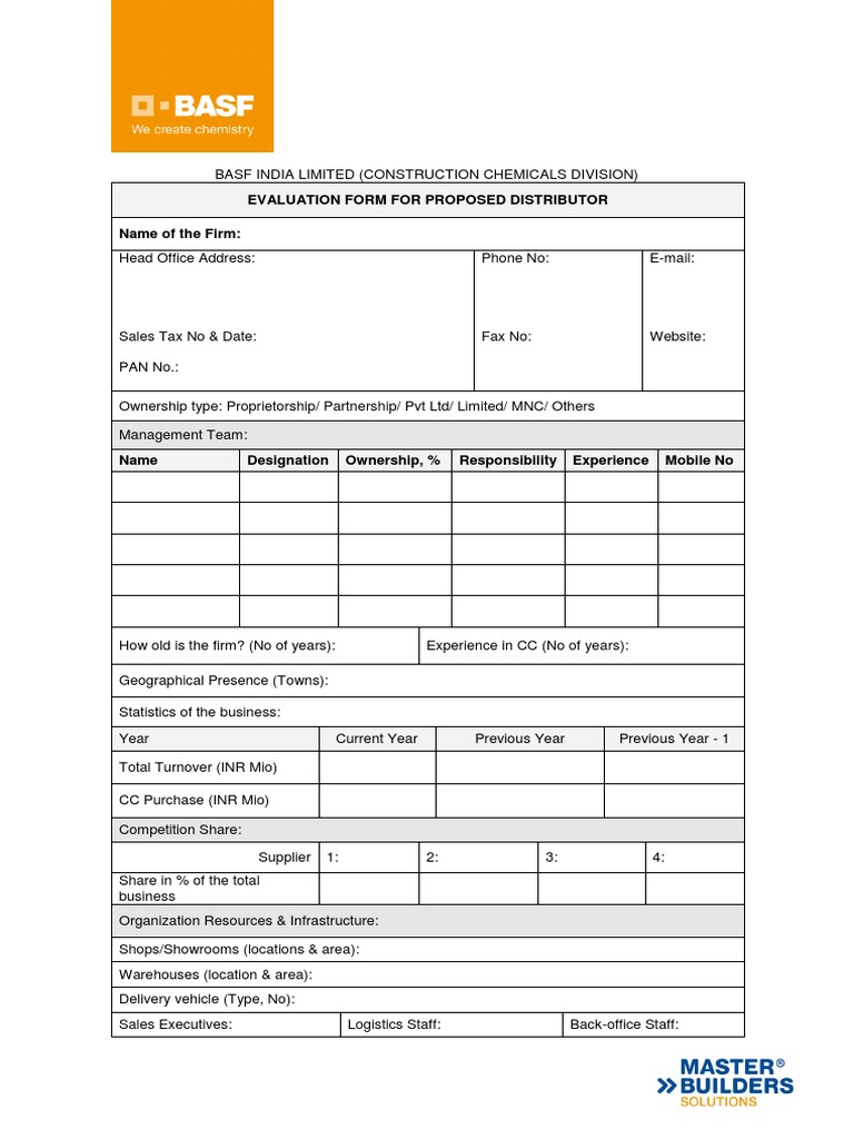 New Distributor Evaluation Form 2016 | PDF | Economies | Business