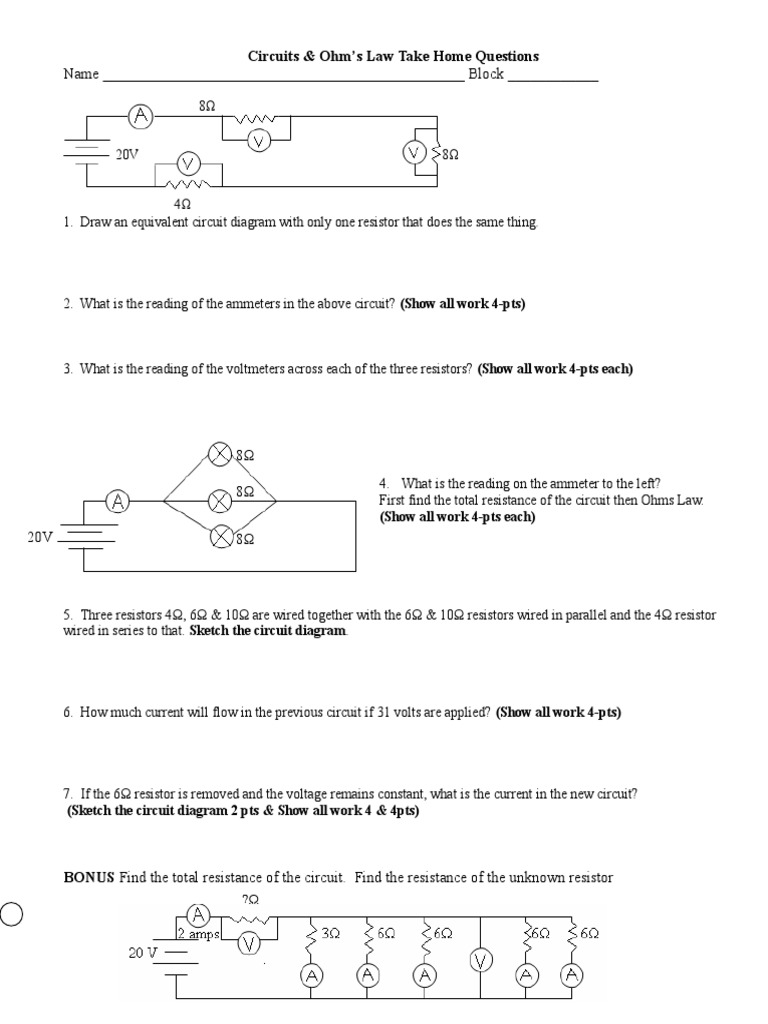 Circuits Ohm's Law Questions - Quiz | PDF | Series And Parallel ...