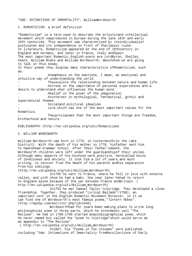 "Ode - Intimations of Immortality", William Wordsworth | PDF | Poetry