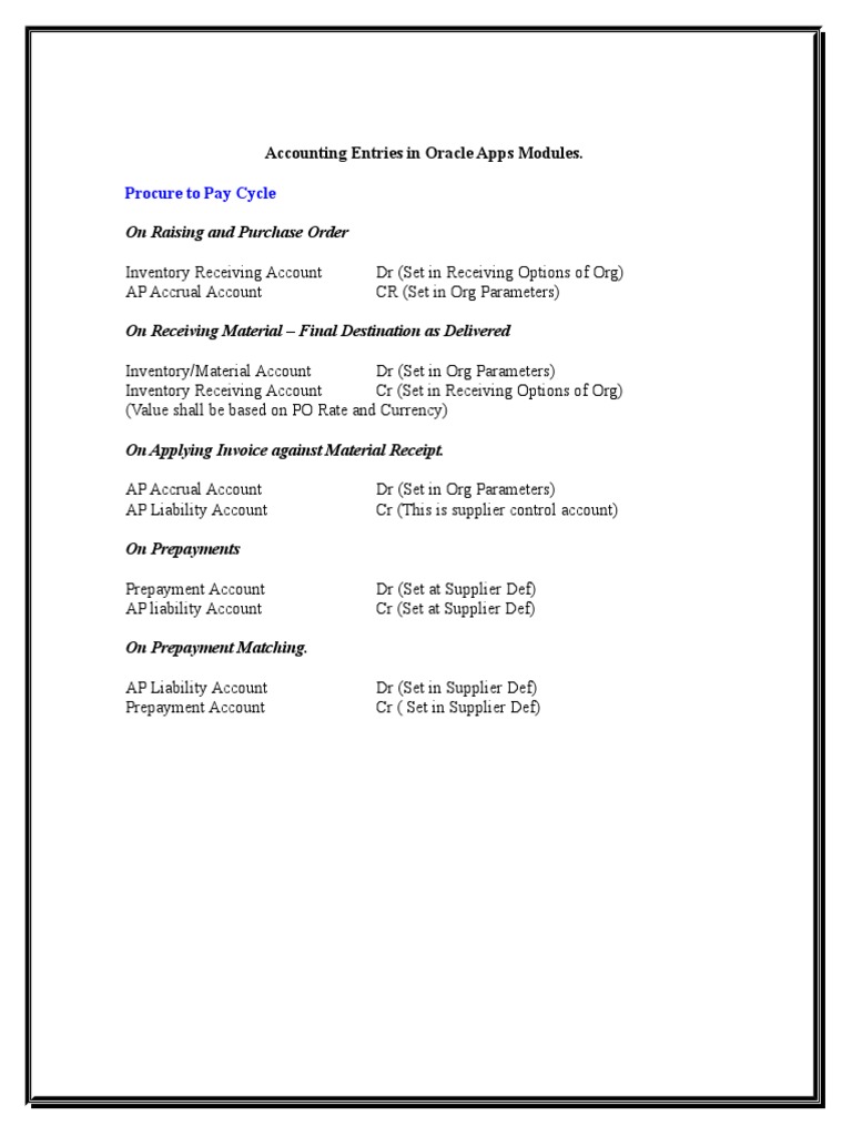 Oracle Accounting Entries Overview | PDF | Inventory | Financial ...