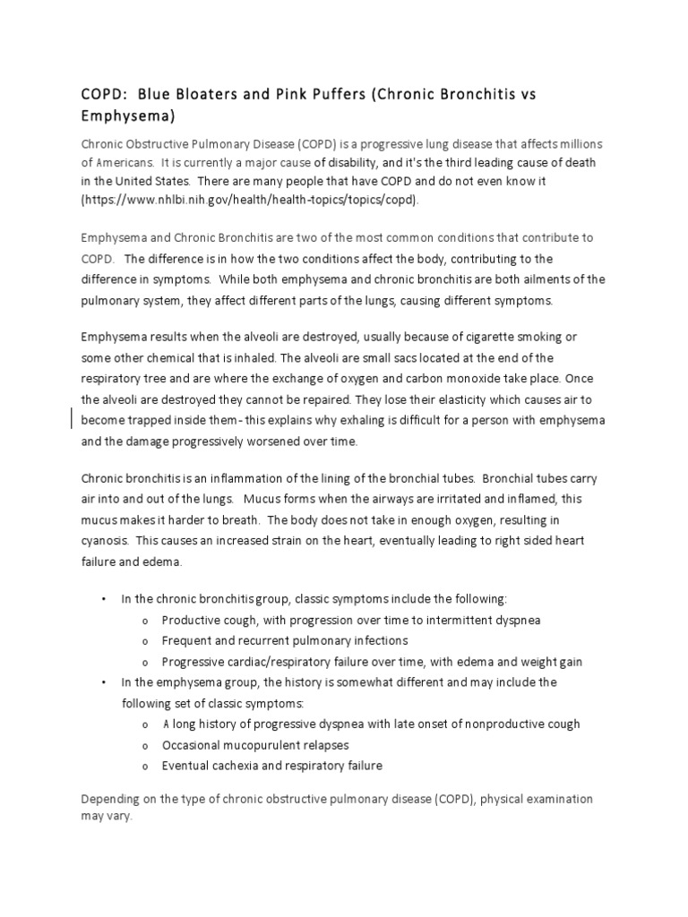 Blue Bloaters and Pink Puffers | PDF | Chronic Obstructive Pulmonary ...