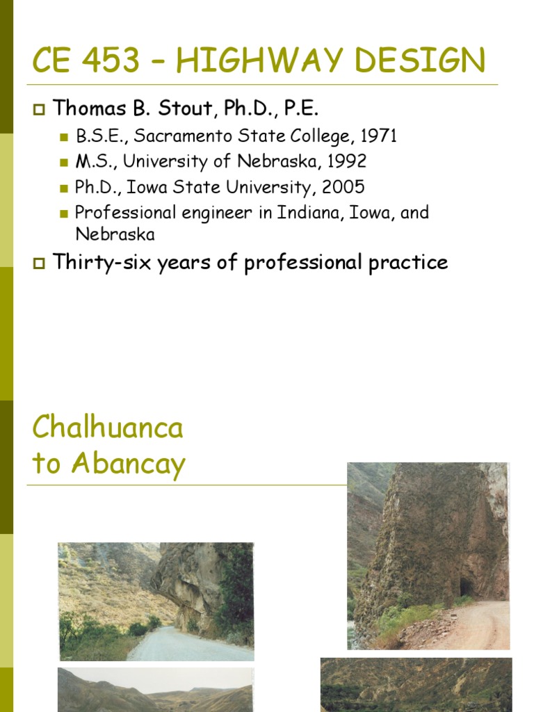Ce 453 - Highway Design: Thomas B. Stout, PH.D., P.E | PDF | Art