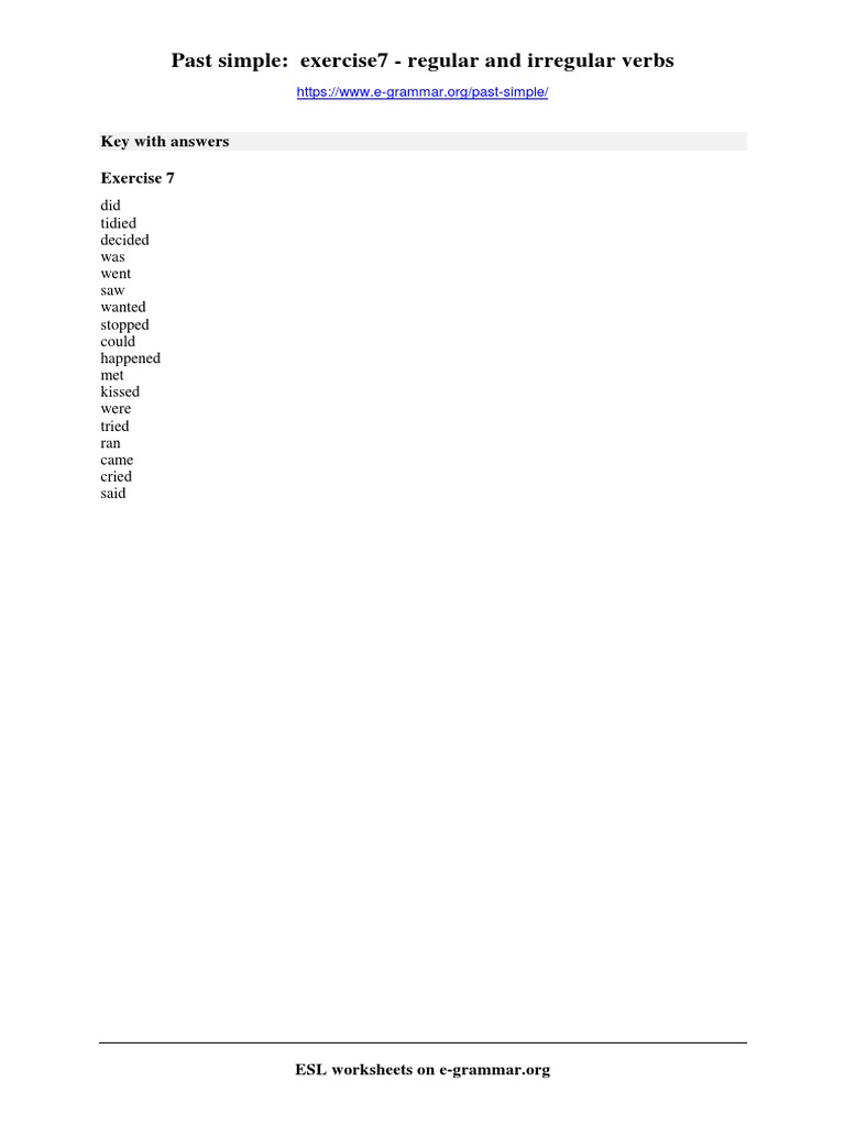 Past Simple Exercise 7 Key PDF | PDF