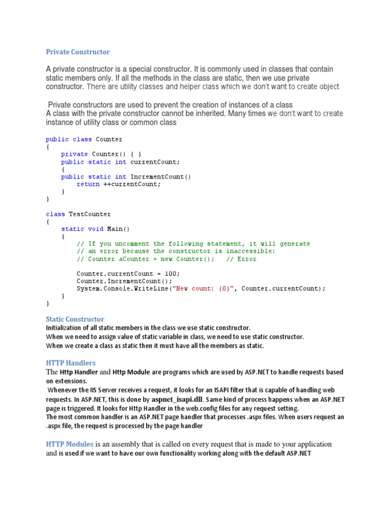 Private Constructor: Public Class Private Public Static Int Public Static Int Return | Download ...