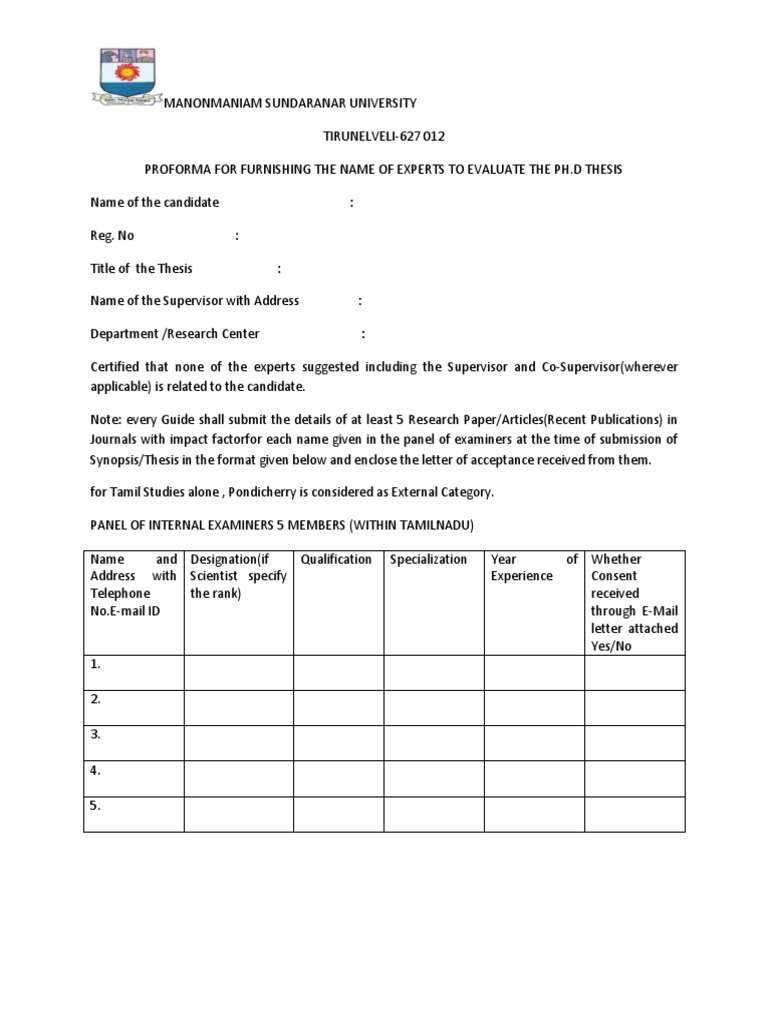 Examiner Panel Format | PDF | Thesis | Science
