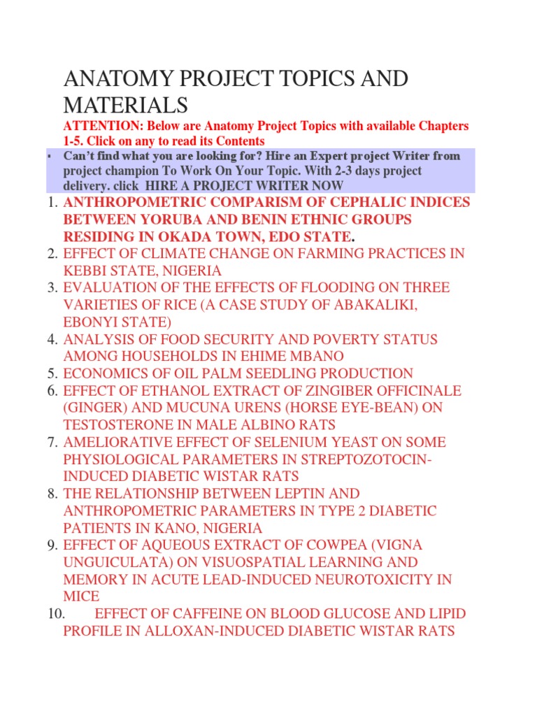 Anatomy Project Topics and Materials | PDF | Laboratory Rat | Diabetes ...