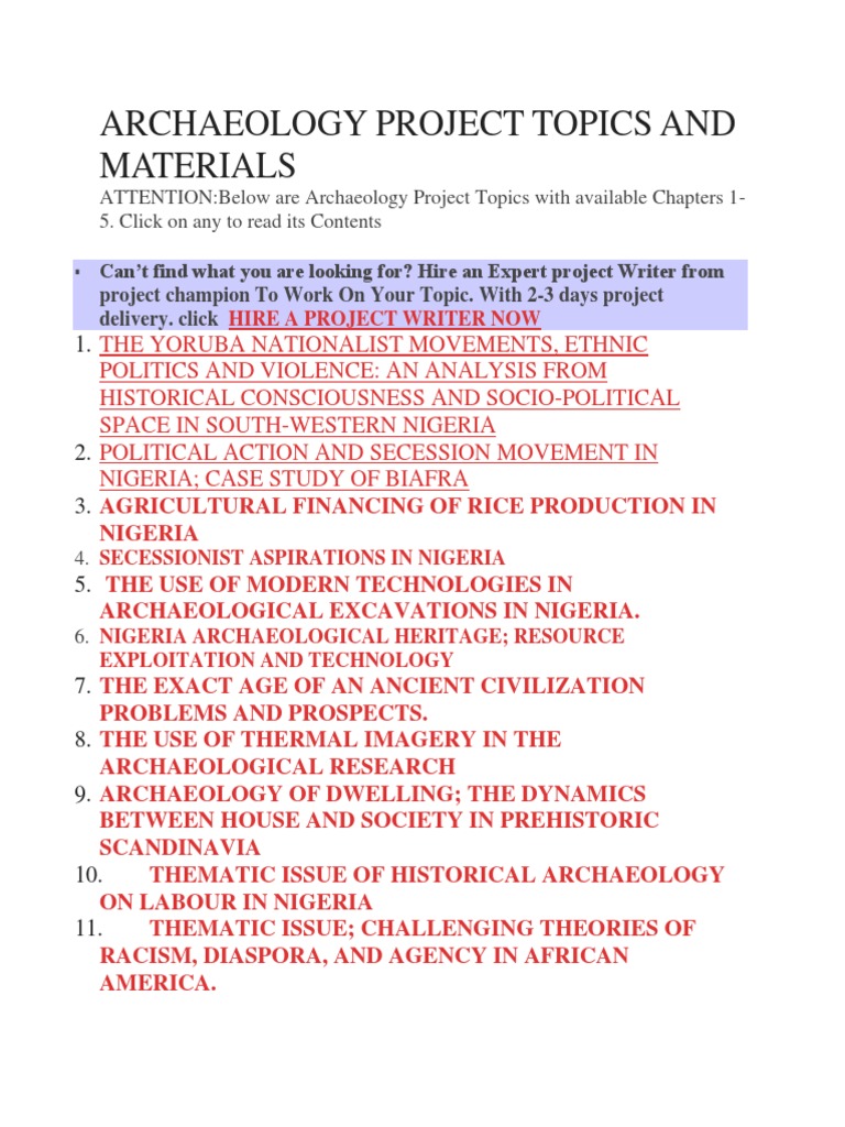 Archaeology Project Topics and Materials | PDF