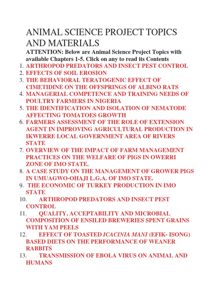 Animal Science Project Topics Overview | PDF | Poultry | Poultry Farming