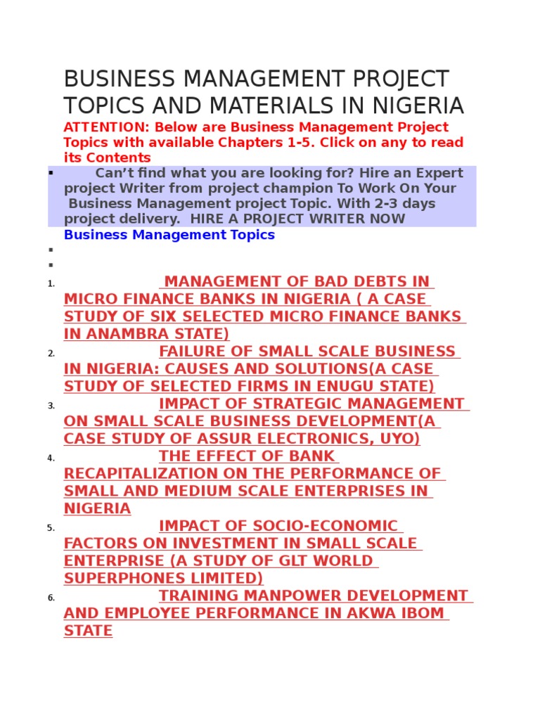 Business Management Project Topics and Materials in Nigeria | PDF ...