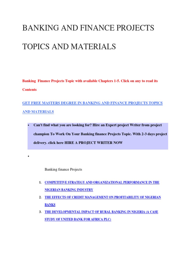 Banking and Finance Projects Topics and Materials | PDF | Banks | Nigeria