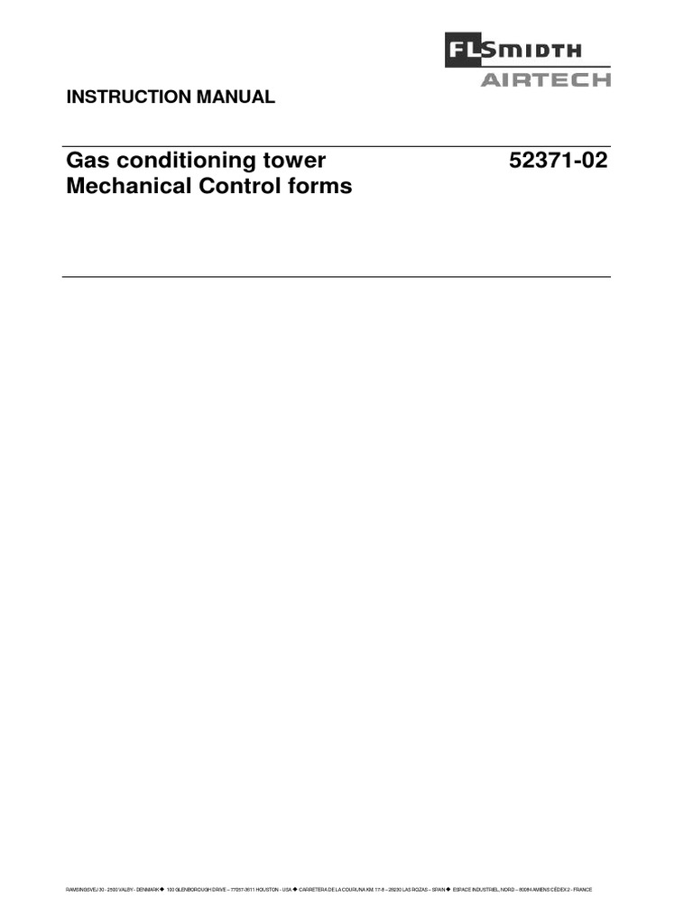 Gas Conditioning Tower Mechanical Control Forms 52371-02: Instruction ...