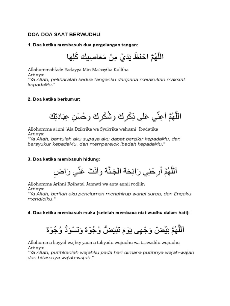 Doa-Doa Saat Berwudhu: 1. Doa Ketika Membasuh Dua Pergelangan Tangan | PDF
