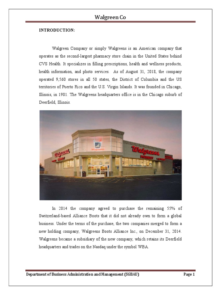 Walgreen Co: Department of Business Administration and Management ...