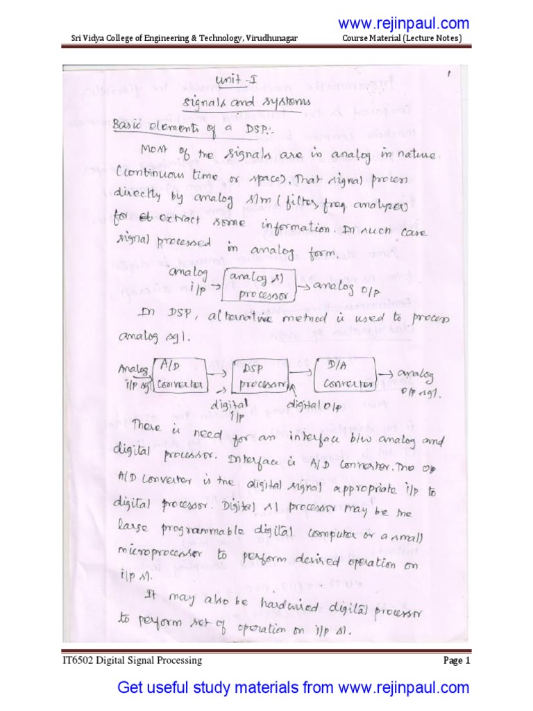 DSP Notes PDF | PDF | Engineering | Data Transmission