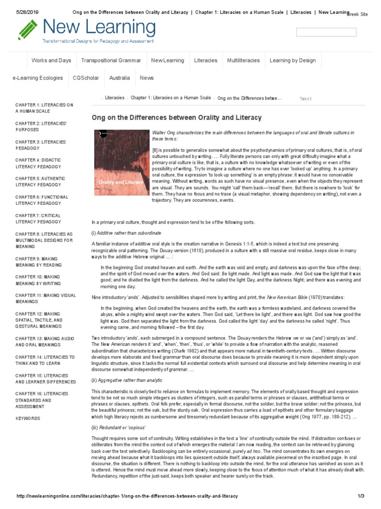 Ong On The Difference Between Orality and Literacy | PDF | Literacy ...