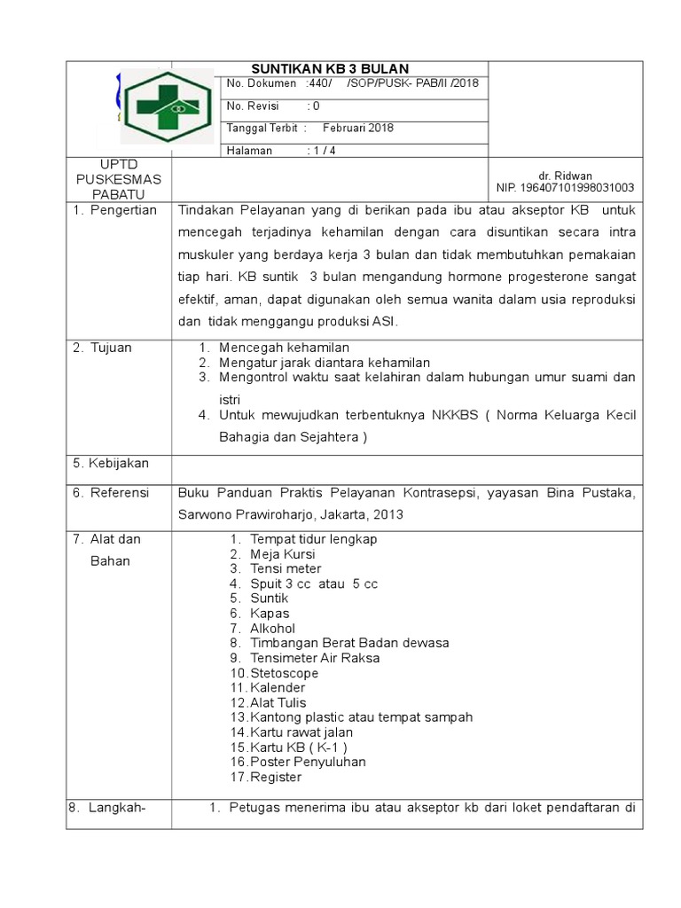 Sop Suntikan KB 3 Bulan | PDF