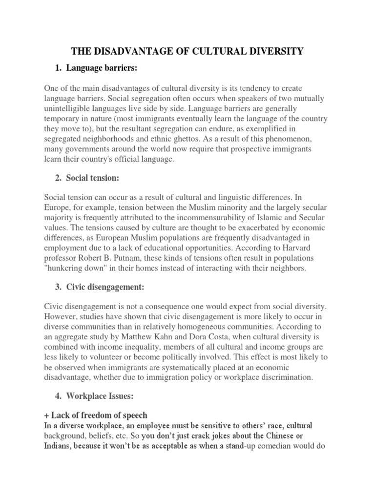 The Disadvantage of Cultural Diversity: 1. Language Barriers | PDF ...