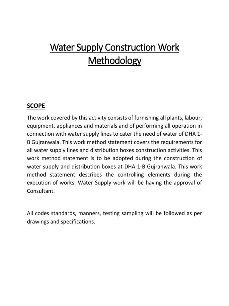 Water Supply Construction Work Methodology | Masonry | Pipe (Fluid ...