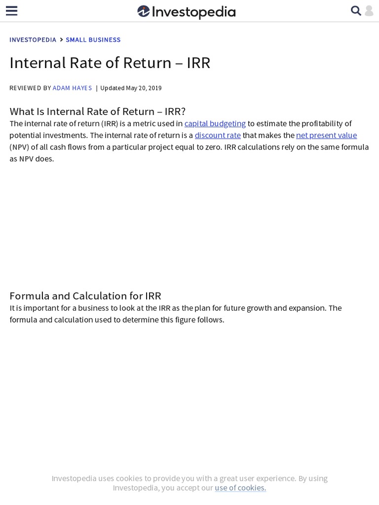 Internal Rate of Return - IRR Definition | PDF | Internal Rate Of ...