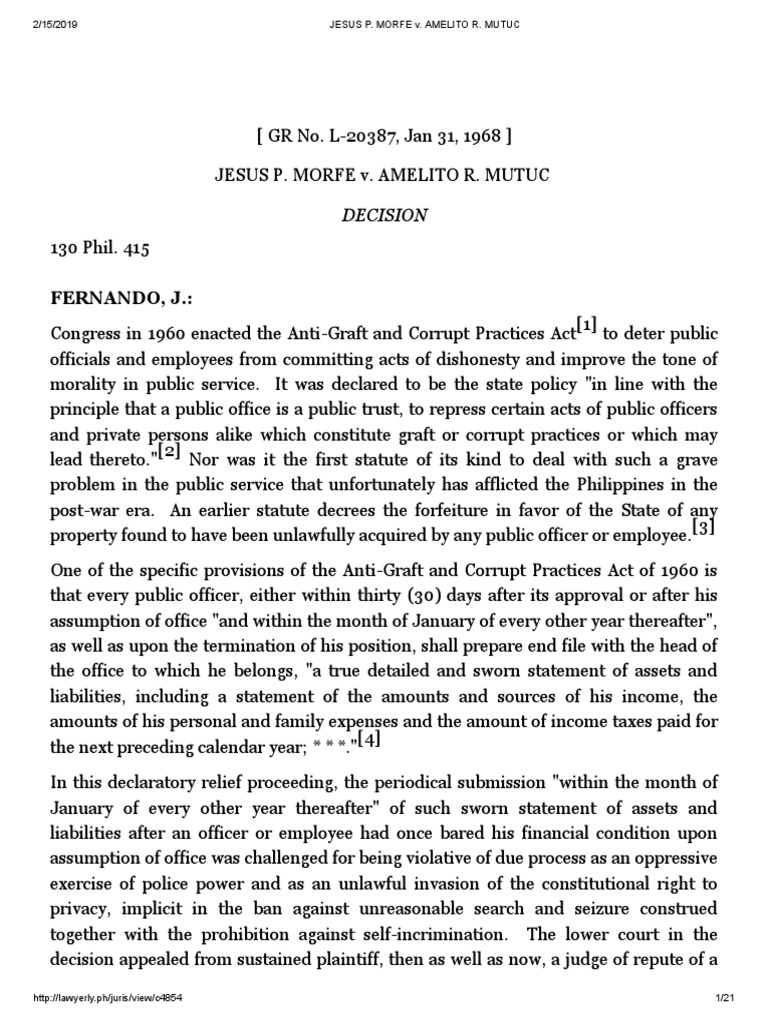 Jesus P. Morfe v. Amelito R. Mutuc | PDF | Search And Seizure | Due ...