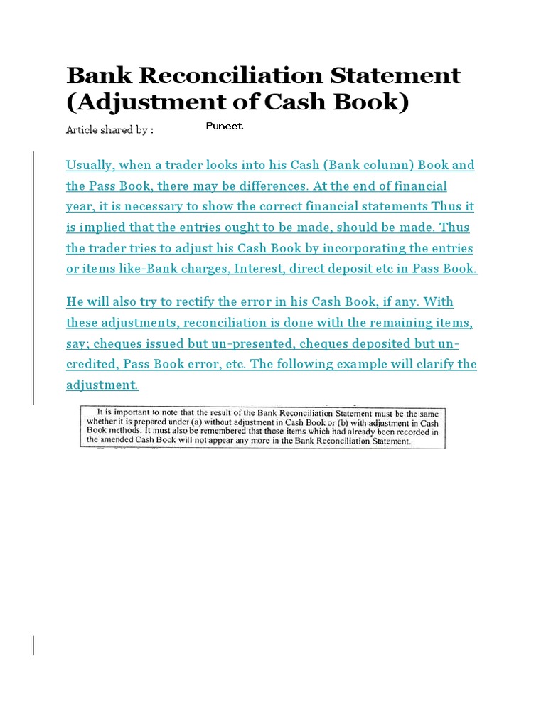 Bank Reconciliation Statement | PDF | Deposit Account | Cheque
