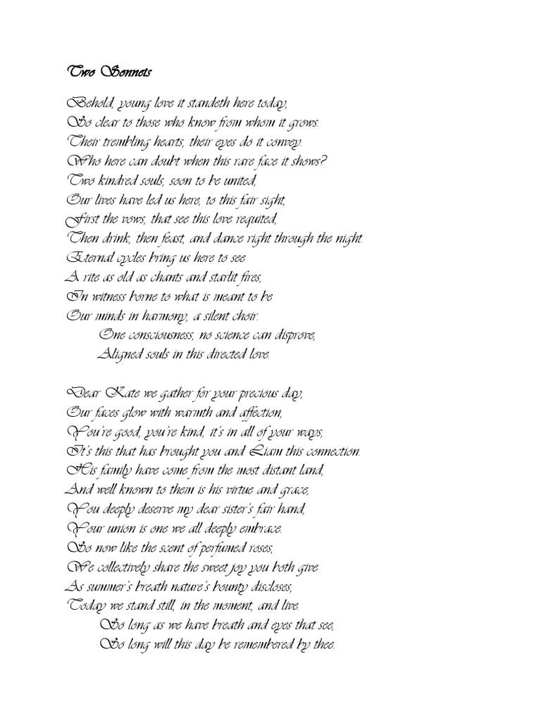Two Sonnets For Katie Hardyment's Wedding | PDF