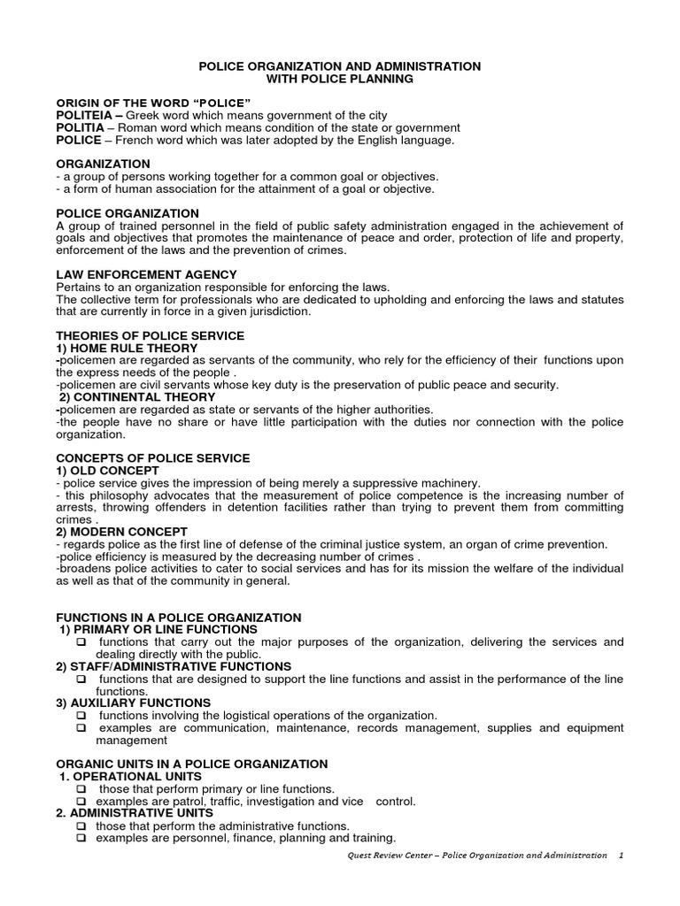 (Lea 1) Police Organization and Administration With Police Planning ...