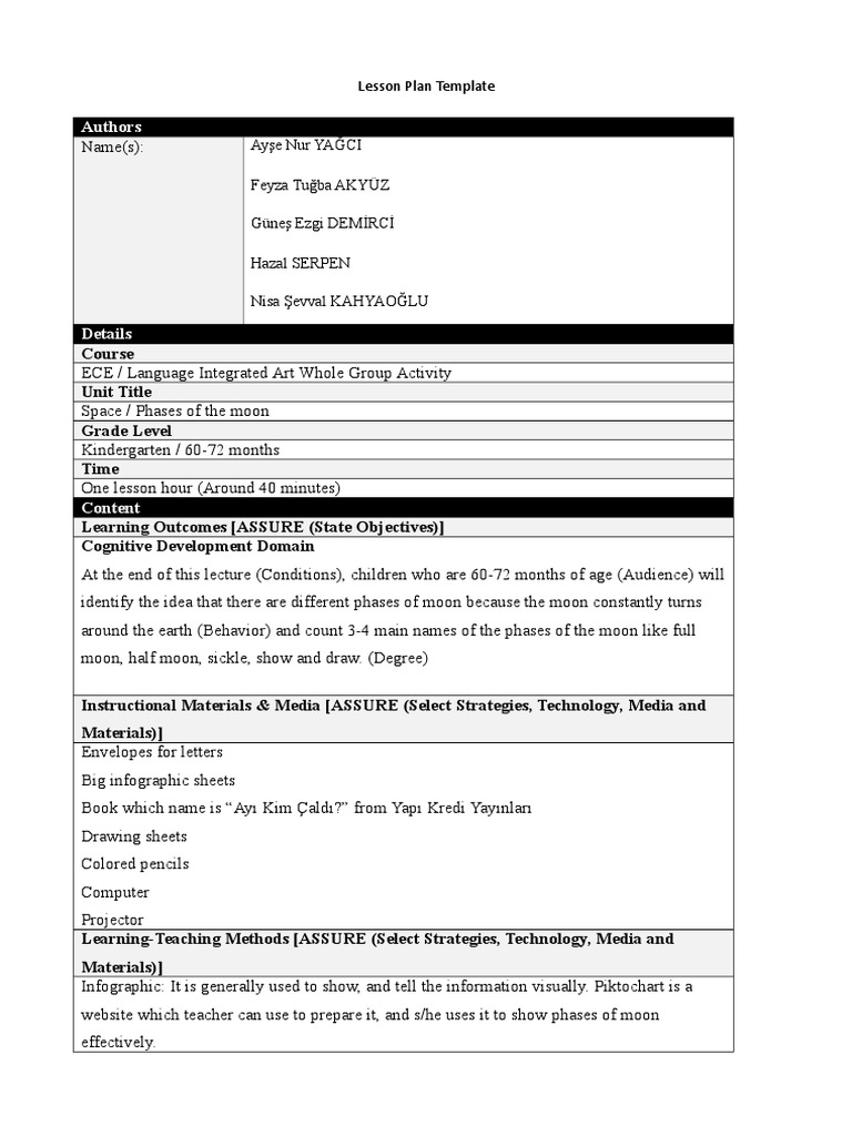 Authors: Lesson Plan Template | PDF | Infographics | Teachers