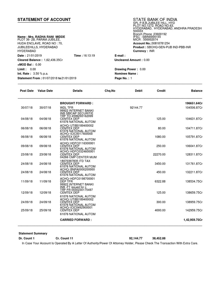 Radha Bank Statement | PDF | Debits And Credits | Financial Technology