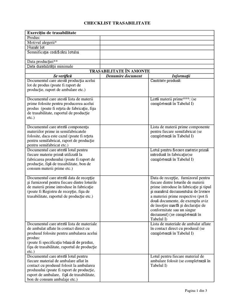 Checklist Trasabilitate PDF | PDF