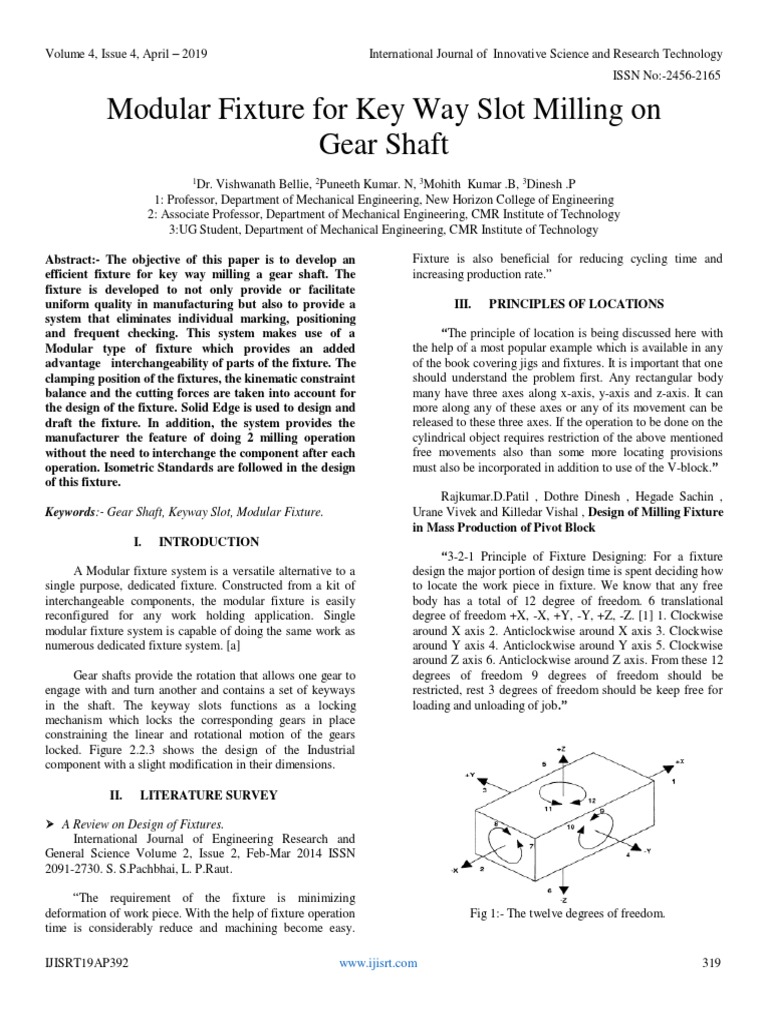 Modular Fixture For Key Way Slot Milling On Gear Shaft | PDF ...