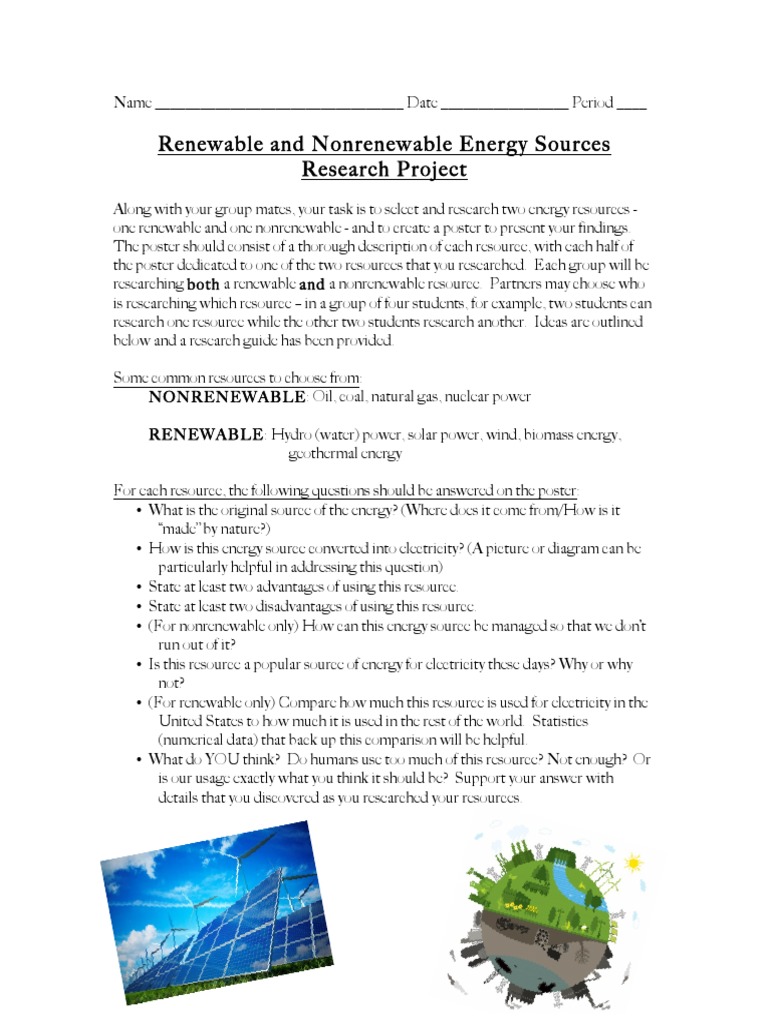 Renewable Nonrenewable Resources Poster Project Guidelines | Energy ...