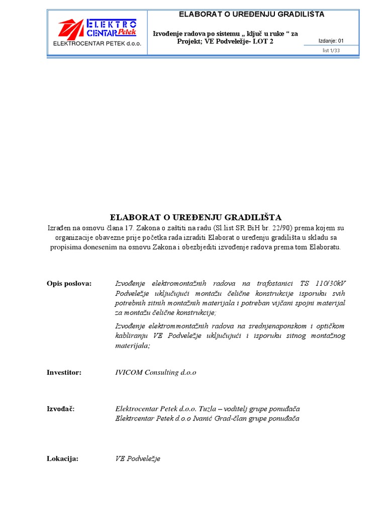 Elaborat o Uređenju Gradilišta | PDF