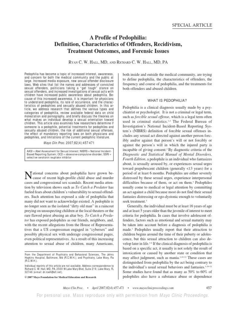 A Profile of Pedophilia: Definition, Characteristics of Offenders ...